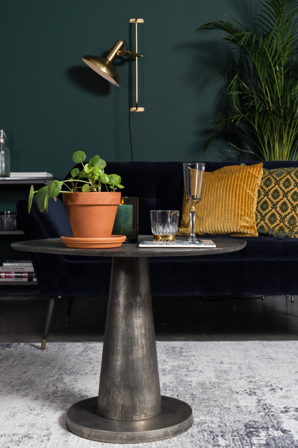 Round Silver Pedestal End Table | Dutchbone Brute | Dutch Furniture ...